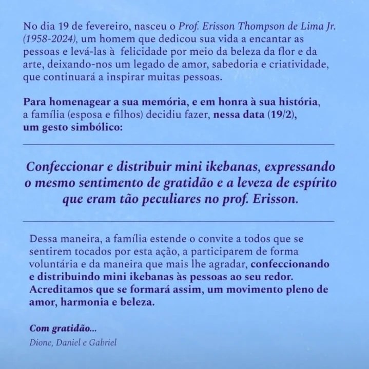 Oração de 10 dias de falecimento: Erisson Thompson de Lima Jr. – Bunkyo
